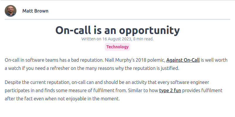 On-call is an opportunity - Matt Brown